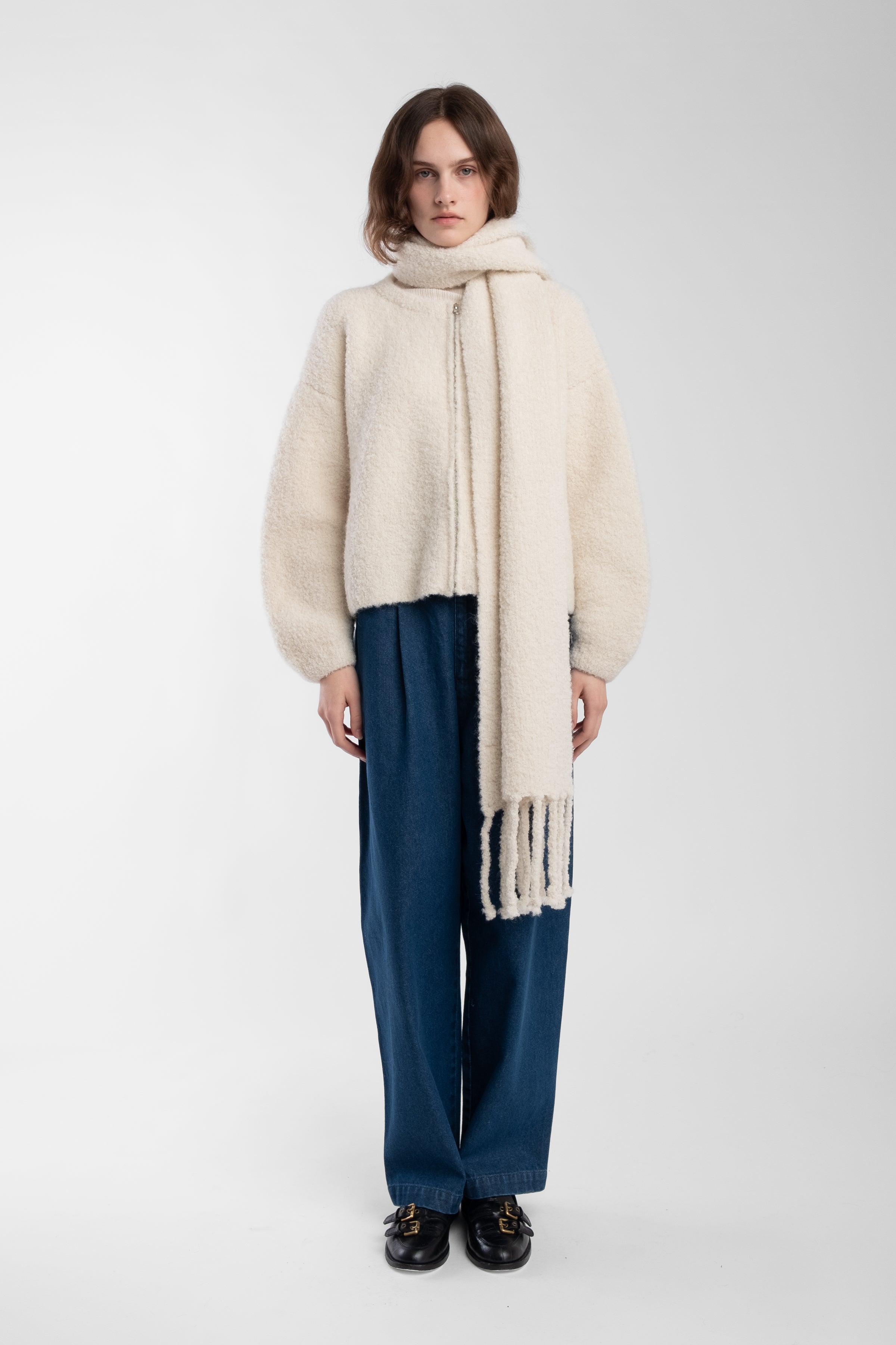 Cream Curly Fringe Scarf – Micaela Greg